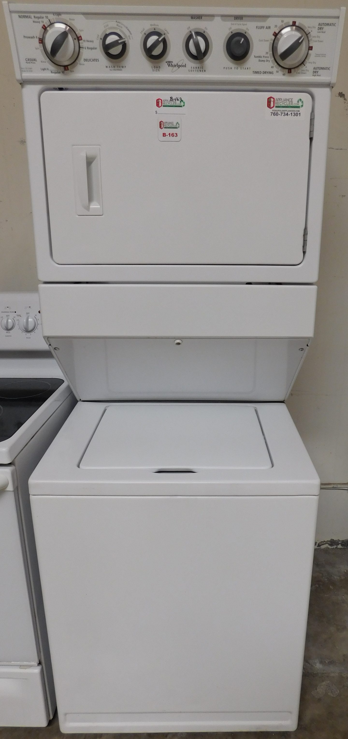 STACK WHIRLPOOL WASHER & DRYER (FULL SIZE 220V ELECTRIC) A-163-B LIKE ...